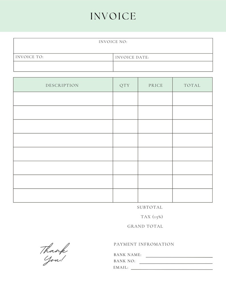 Editable Invoices, Printable Invoice Bundle, Green Invoice, Business ...