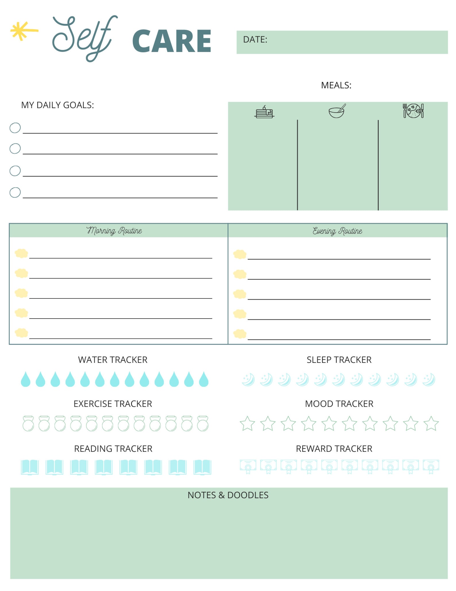 Self Care Checklist, Self Care Printable, Instant Download, Self Care ...