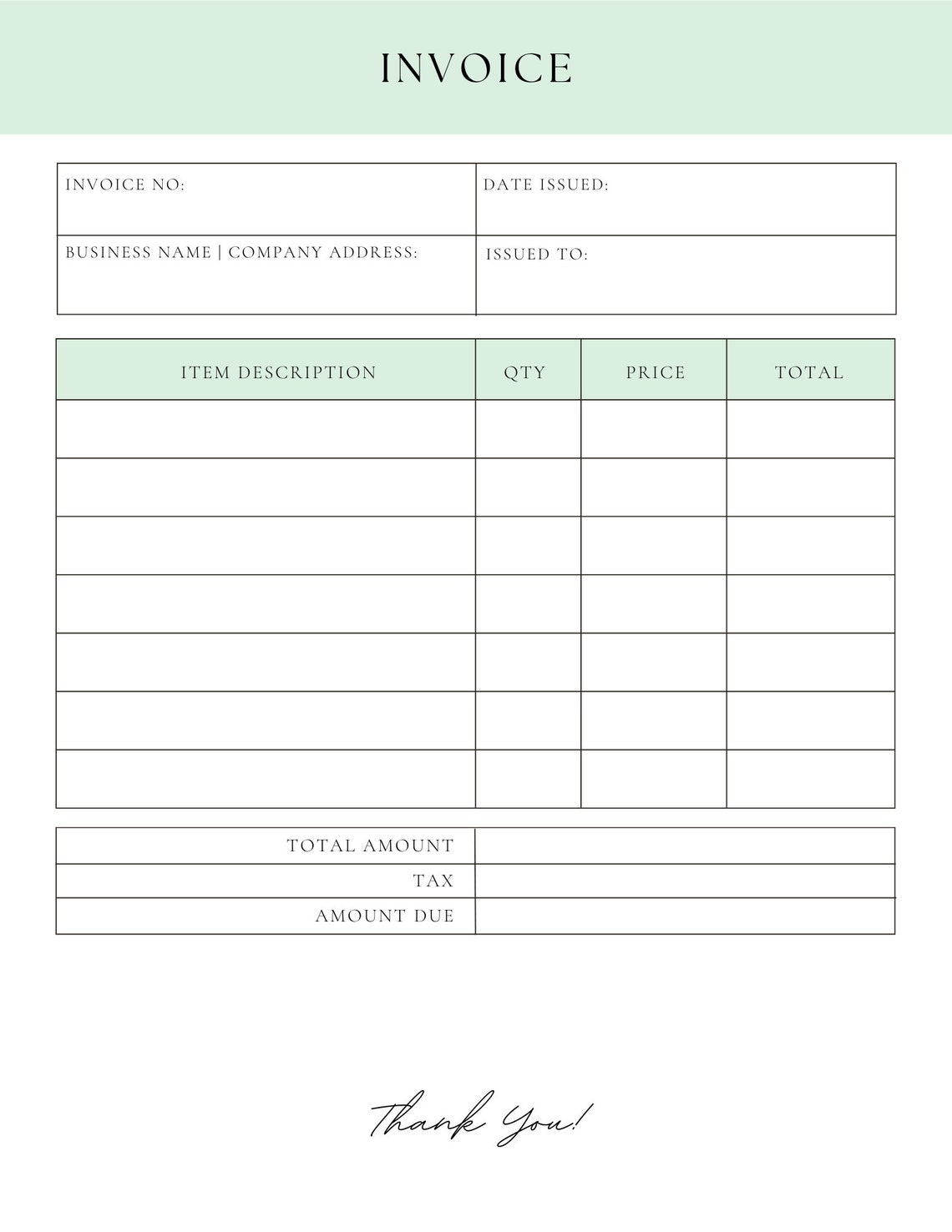 Editable Invoices, Printable Invoice Bundle, Green Invoice, Business ...