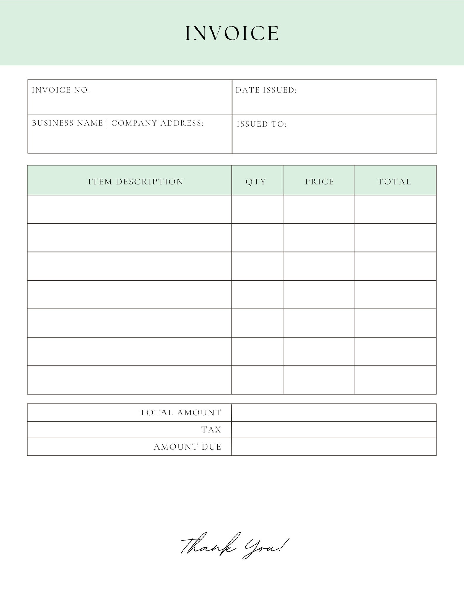Editable Invoices, Printable Invoice Bundle, Green Invoice, Business ...