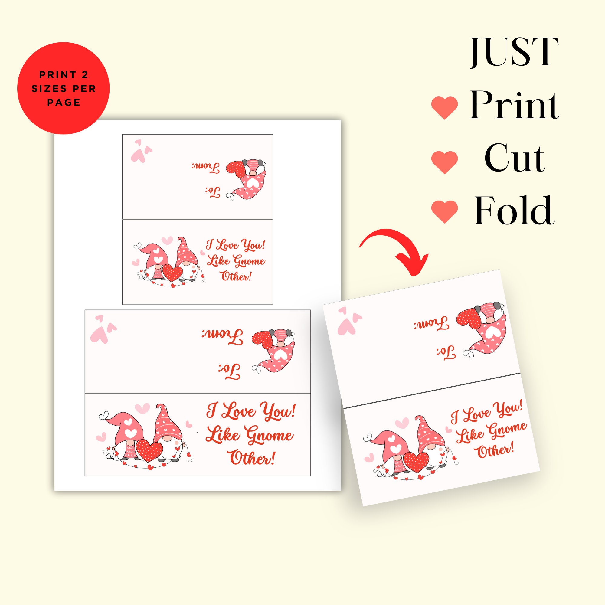 Valentines Printable Treat Bag Topper, I Love You Like Gnome Other ...