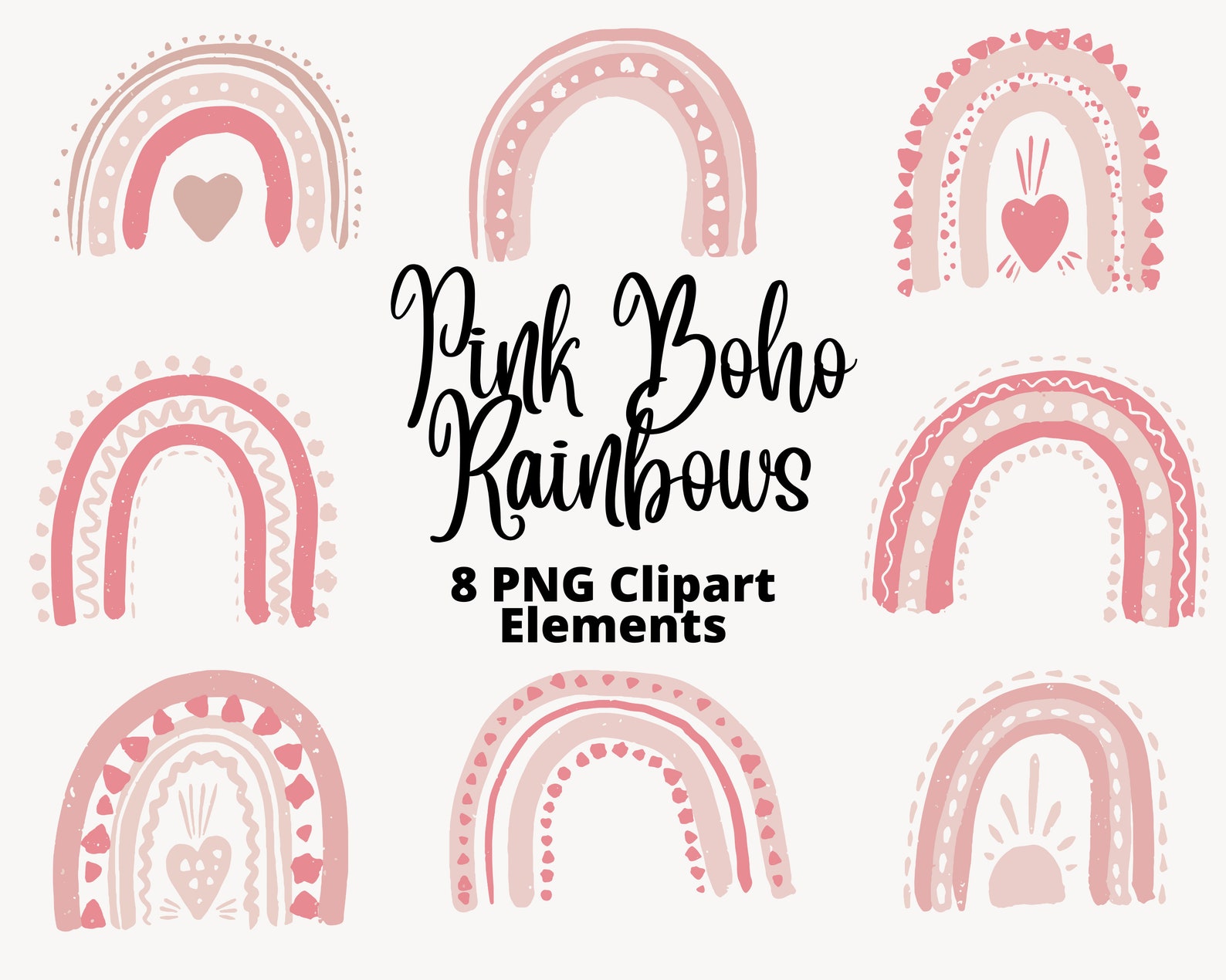 Boho Rainbows, Pink Boho Rainbows, Pink Rainbow Clipart, Boho Clipart ...