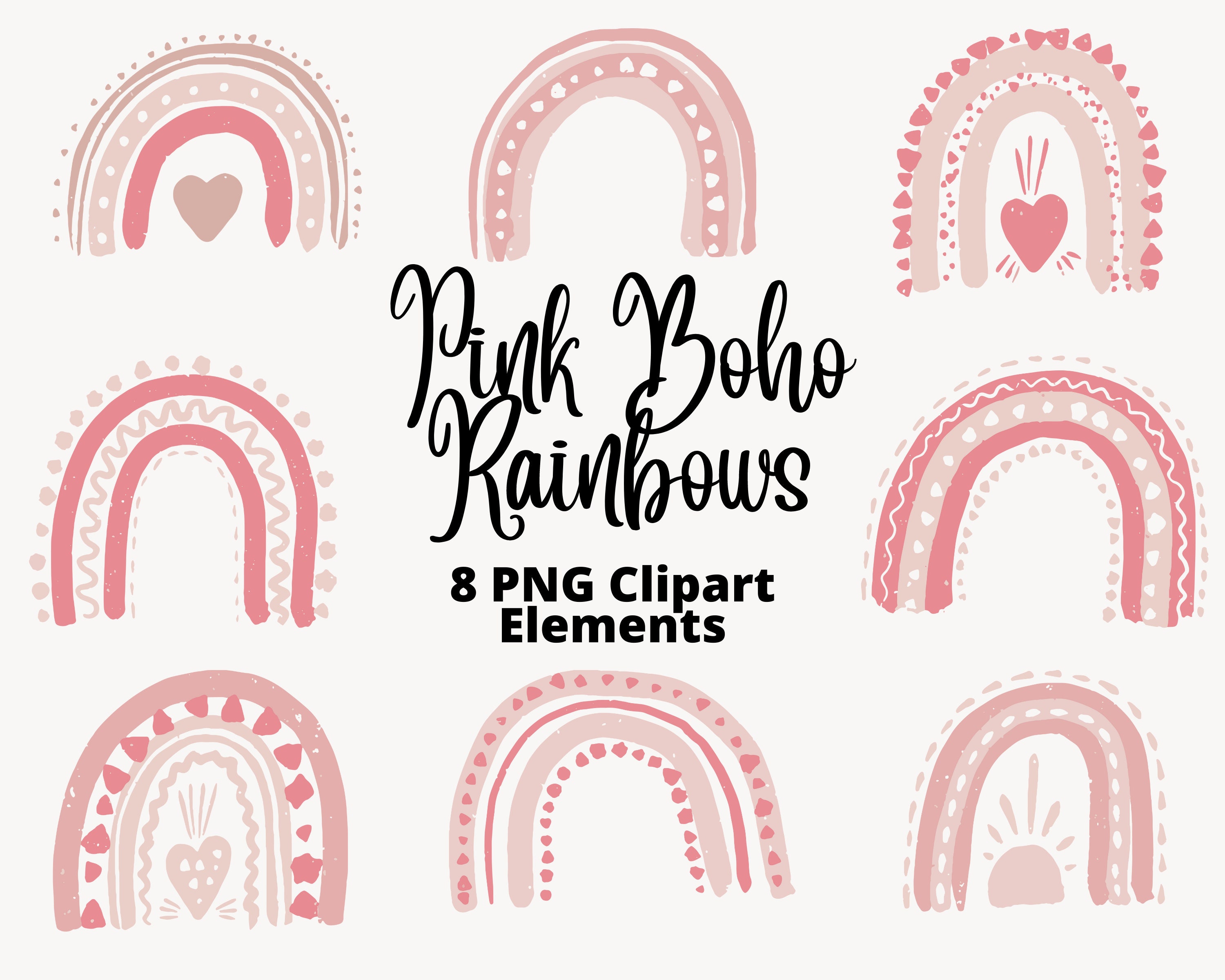Boho Rainbows, Pink Boho Rainbows, Pink Rainbow Clipart, Boho Clipart ...