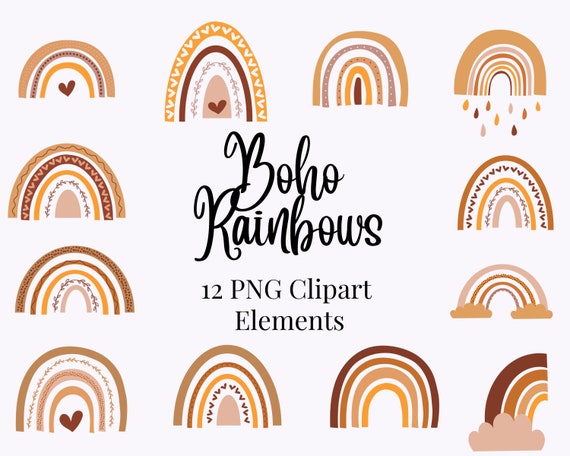 Boho Rainbows Boho Rainbow Clipart Rainbow Clipart Boho | Etsy