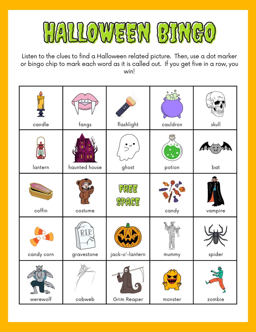 Halloween Bingo, Halloween Bingo for Kids, Kids Halloween Game ...
