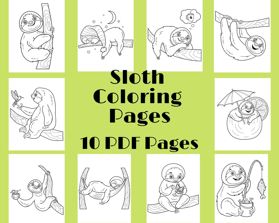 Sloth Coloring Book Sloth Coloring Pages Printable Coloring - Etsy