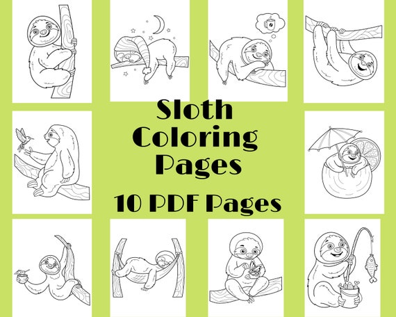 Sloth Coloring Book Sloth Coloring Pages Printable Coloring - Etsy