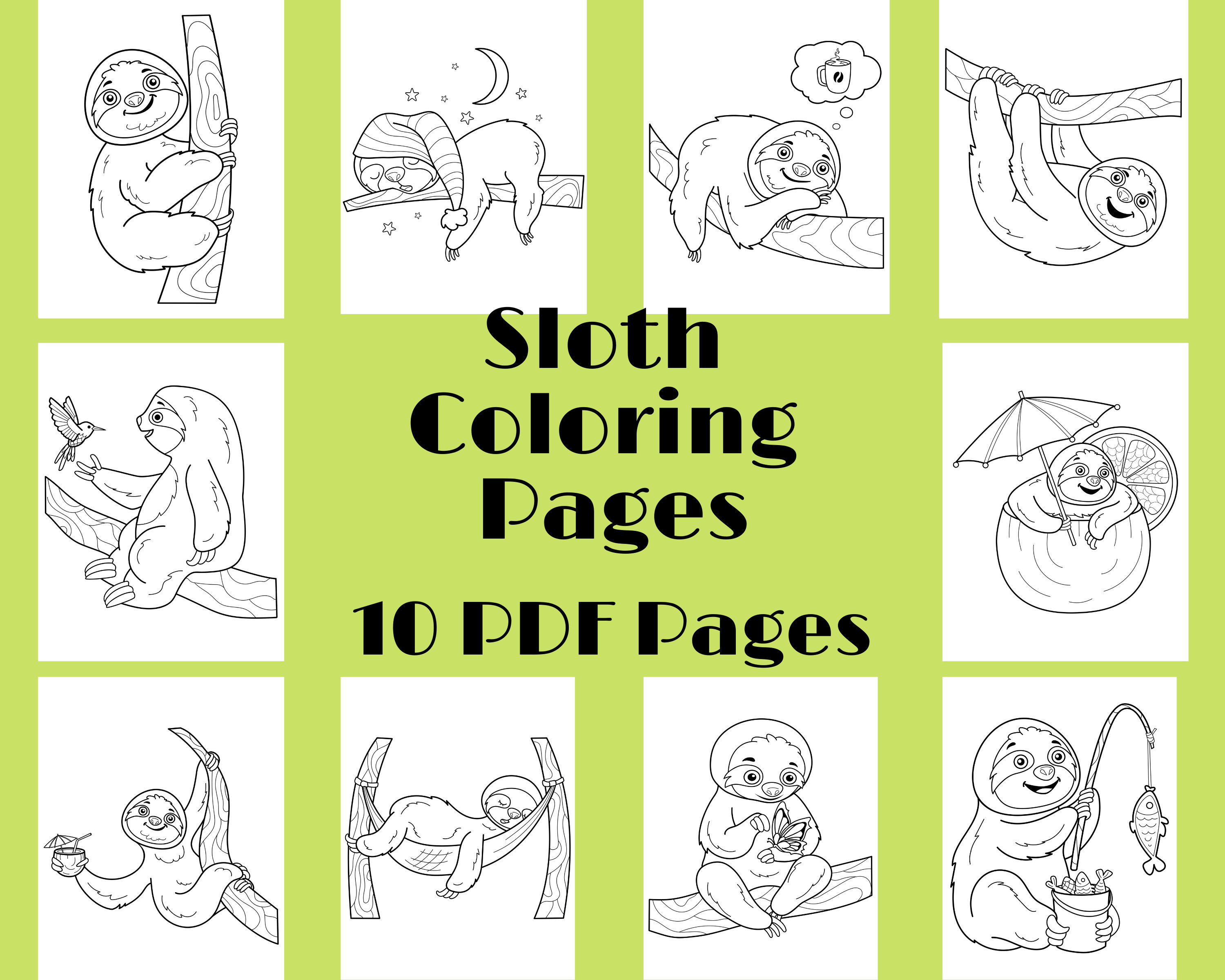 Sloth Coloring Book, Sloth Coloring Pages, Printable Coloring Book ...