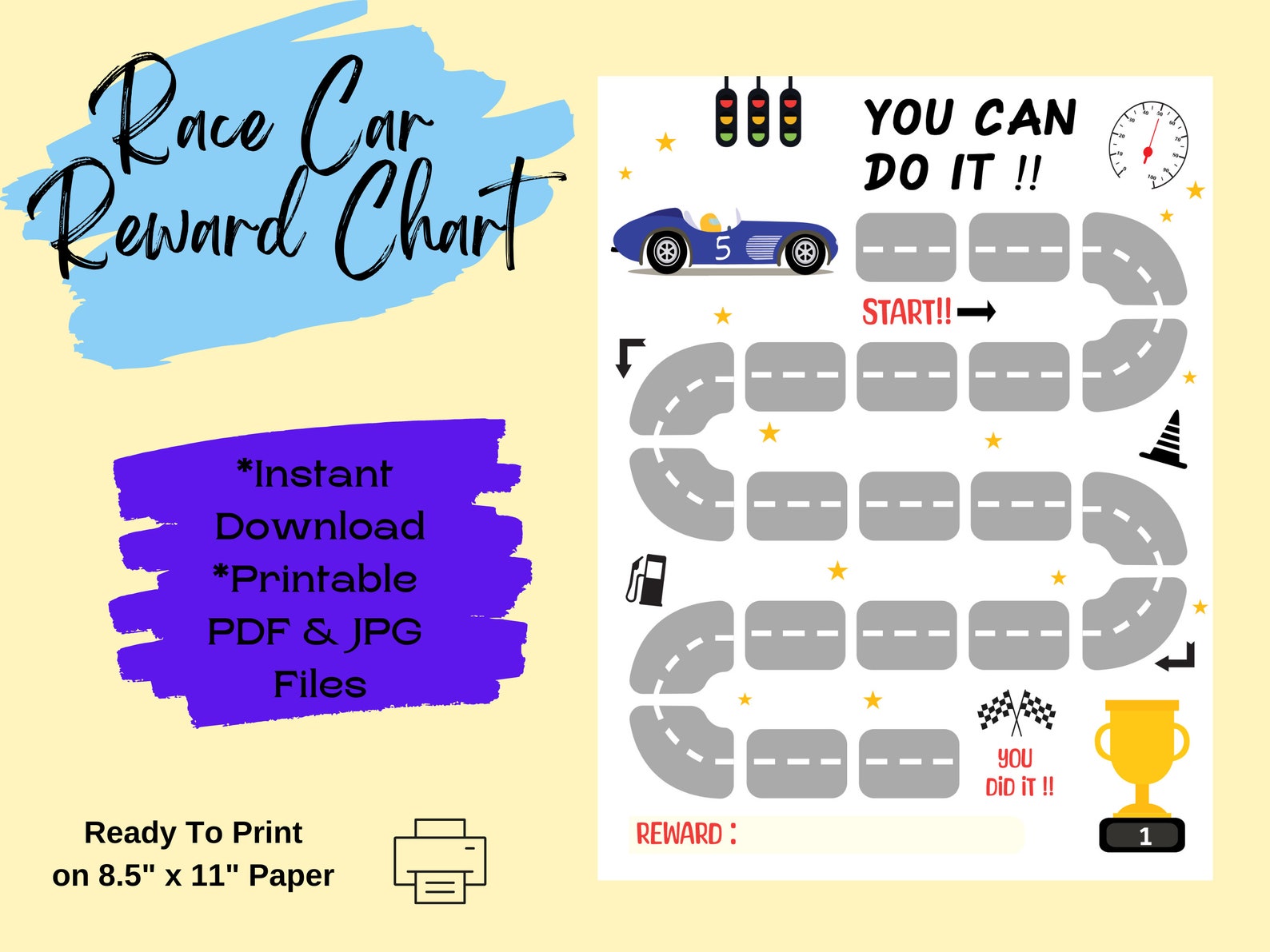 Race Car Reward Chart, Printable Reward Chart for Kids, Reward Chart ...