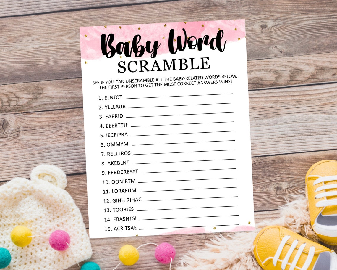 Baby Shower Word Scramble, Baby Shower Game Printable, Word Scramble ...