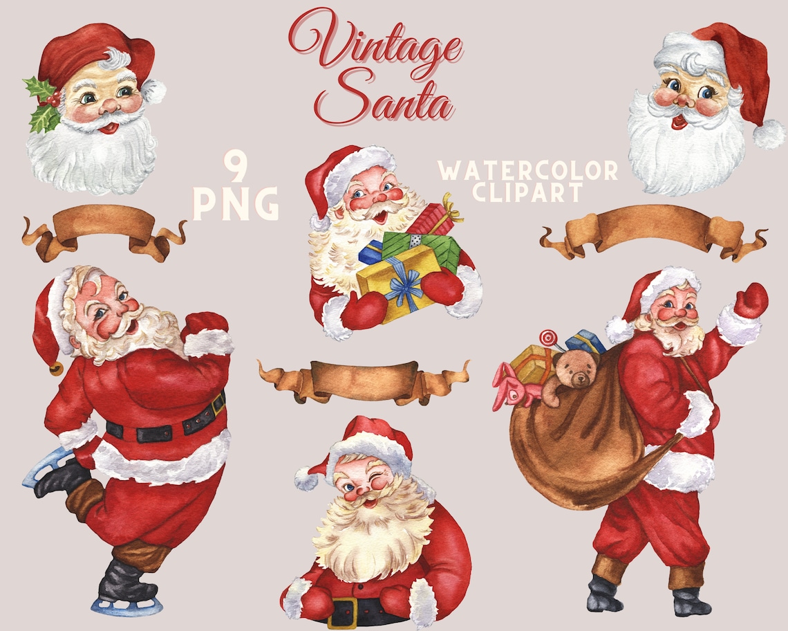 Vintage Santa Clipart, Santa Clipart, Christmas Clipart, Vintage Santa ...