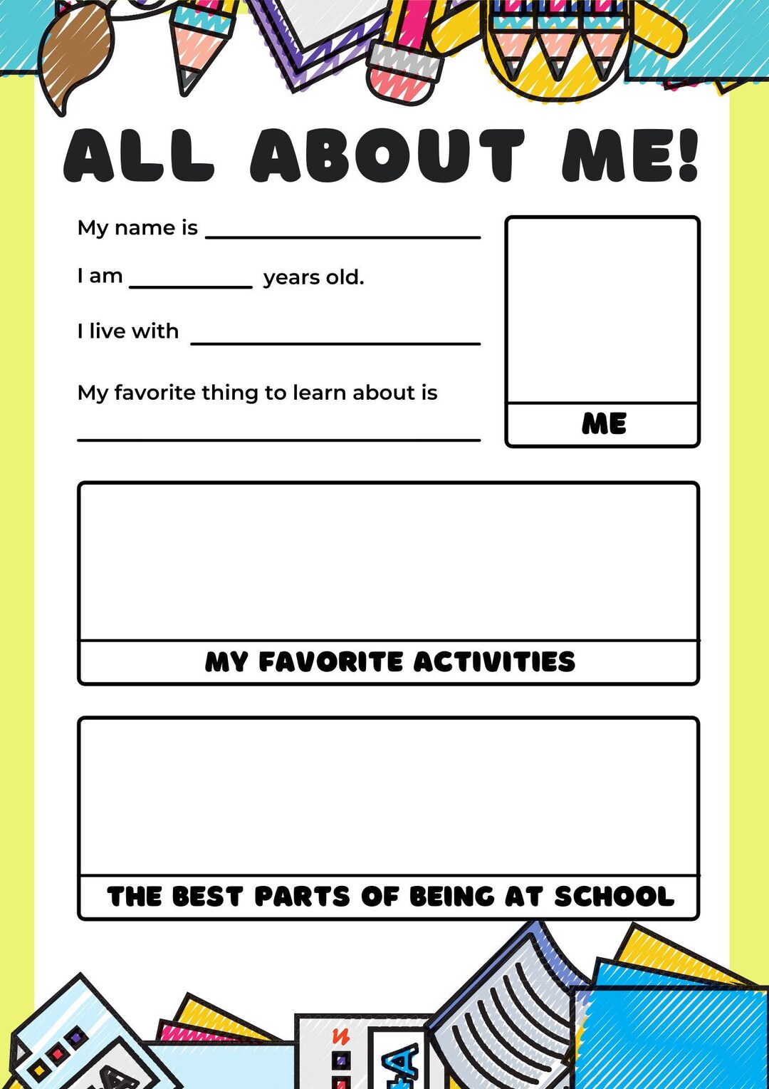 Back to School All About Me Worksheet, All About Me Printable, School ...
