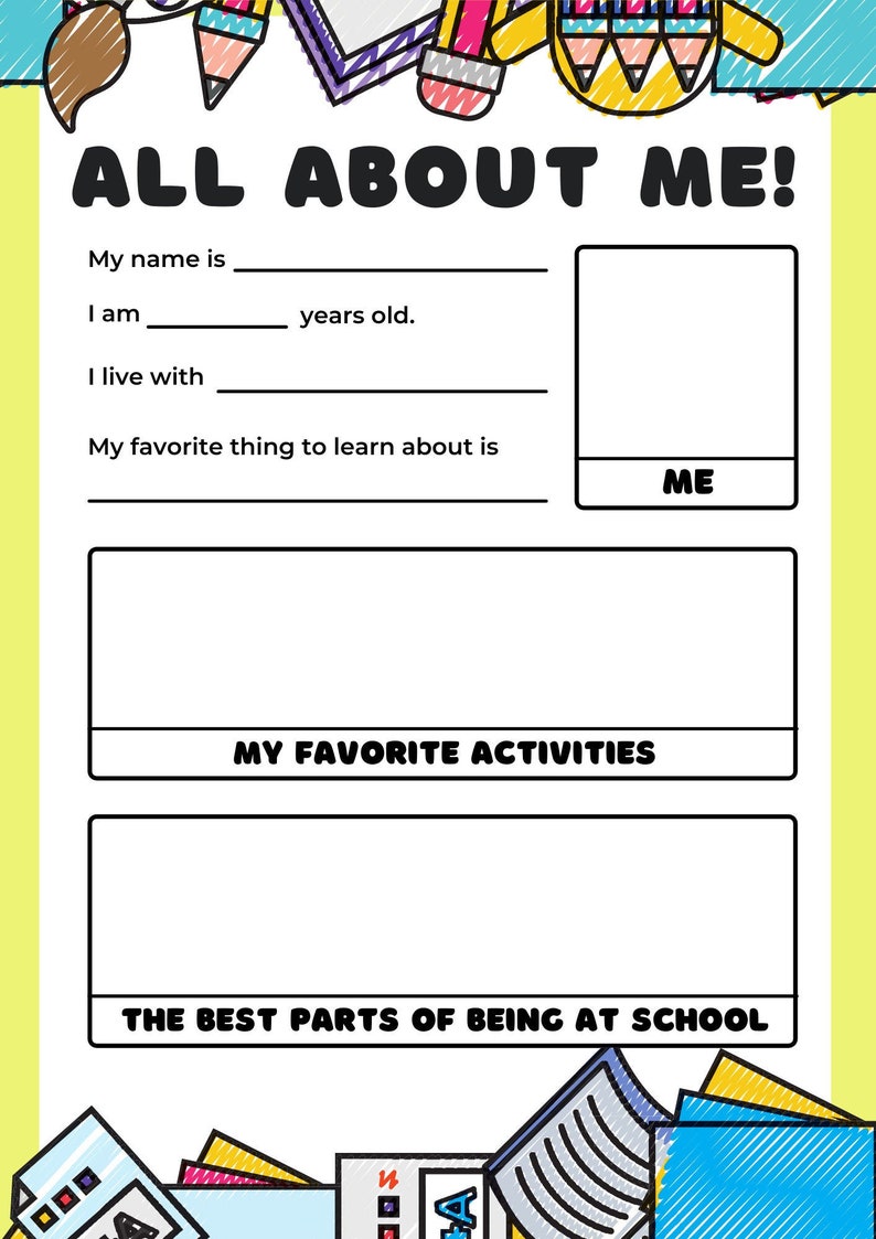 Back to School All About Me Worksheet, All About Me Printable, School ...