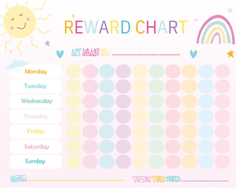 Rainbow Reward Chart | Printable Rainbow Kids Behavior Charts | Instant ...