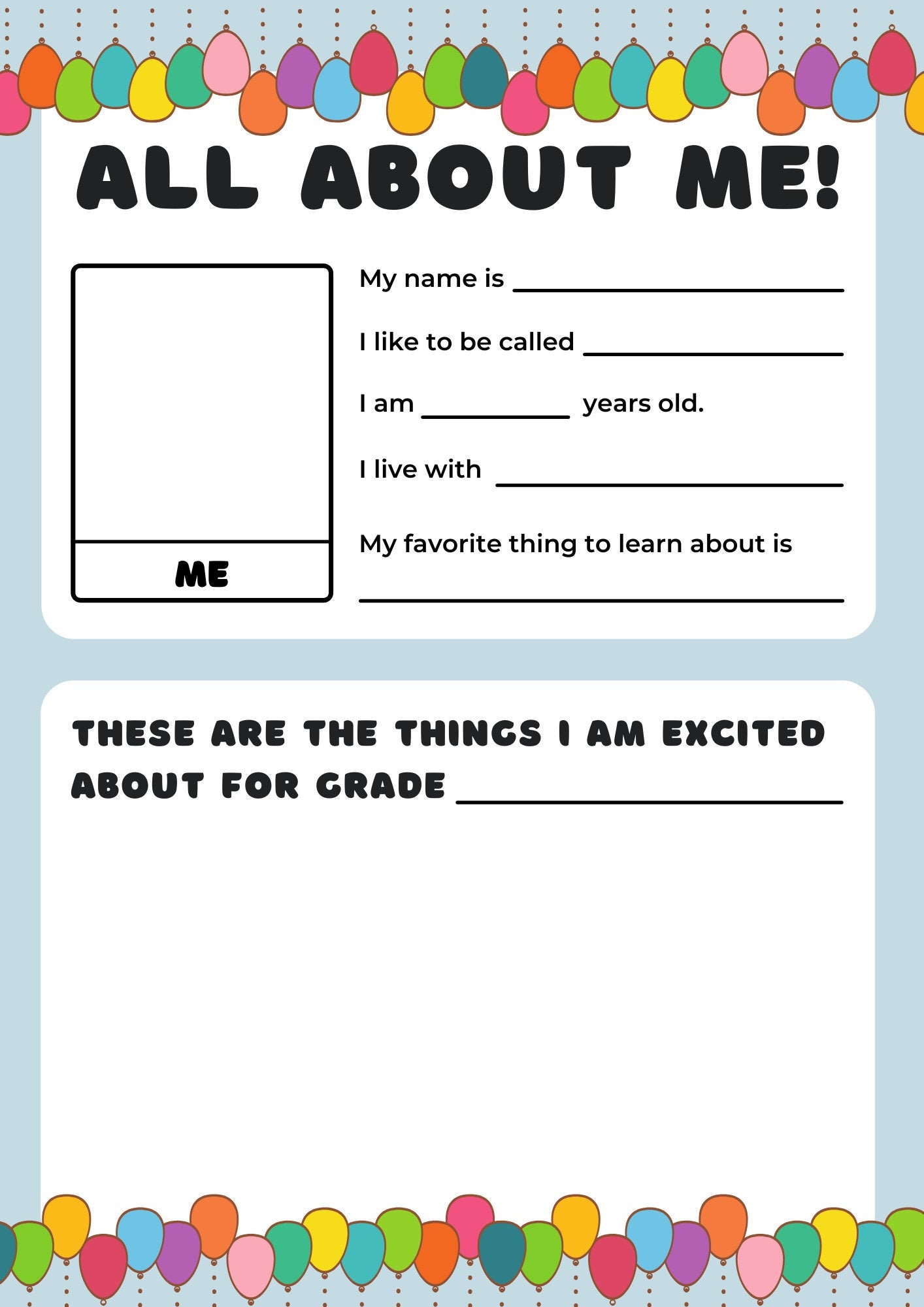 All About Me Questions For Kids Worksheet