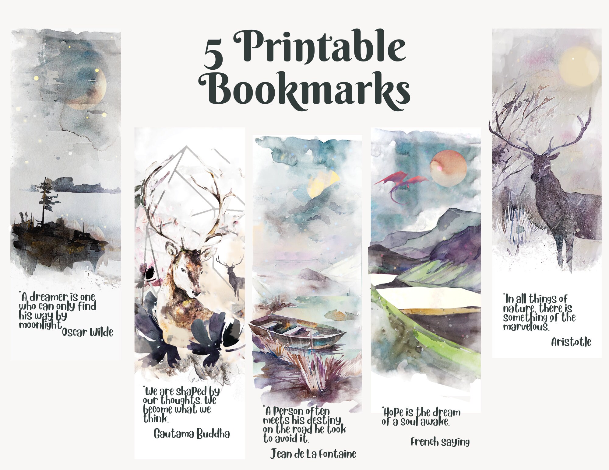 Printable Watercolor Nature Bookmarks, Book Lover Gift, Bookmark Set ...