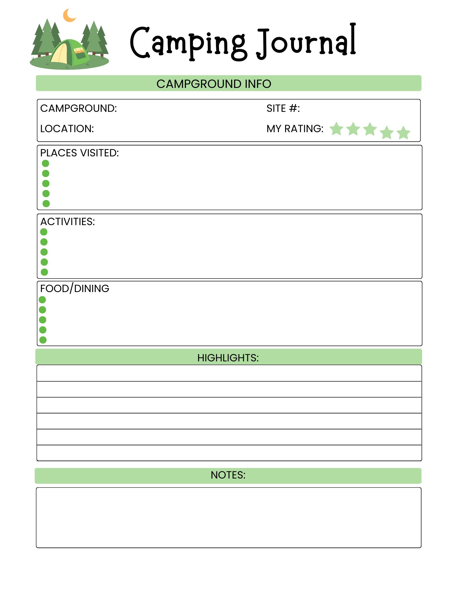 Camping Planner Printable | Instant Download - Etsy