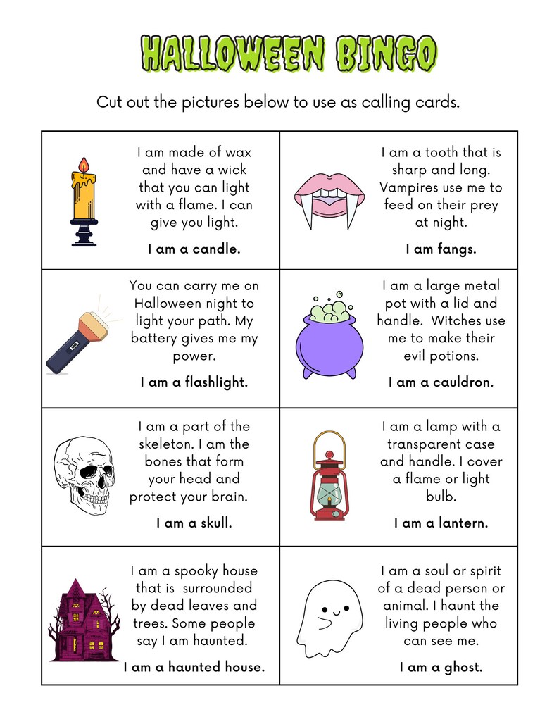 Halloween Bingo, Halloween Bingo for Kids, Kids Halloween Game ...