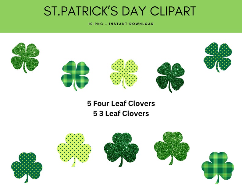 St. Patricks Day Shamrock Clipart, Four Leaf Clover Clipart, St ...