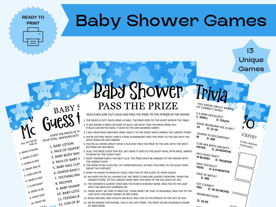 Ultimate Baby Shower Game Bundle - Printable Blue Games for an Unforgettable Baby Shower - Etsy