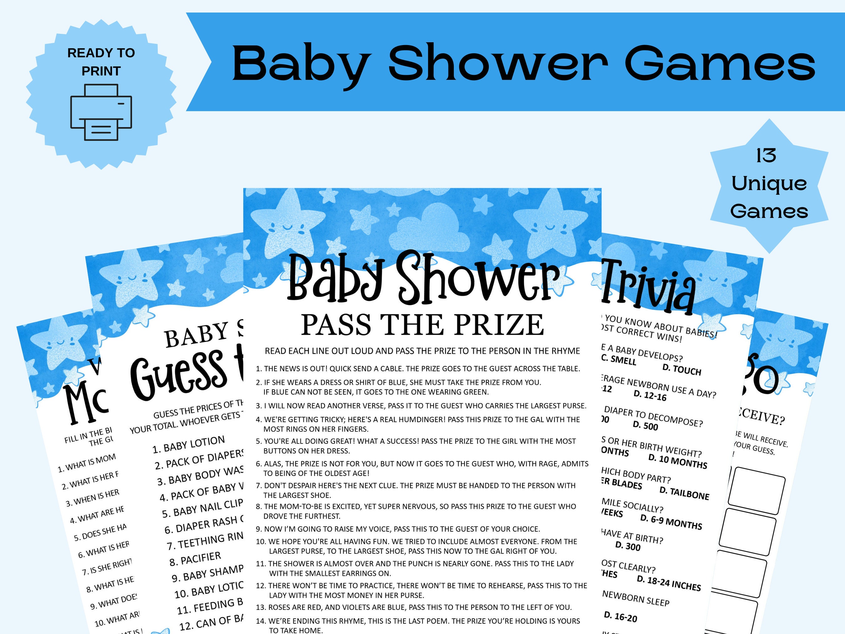 Ultimate Baby Shower Game Bundle - Printable Blue Games for an Unforgettable Baby Shower - Etsy