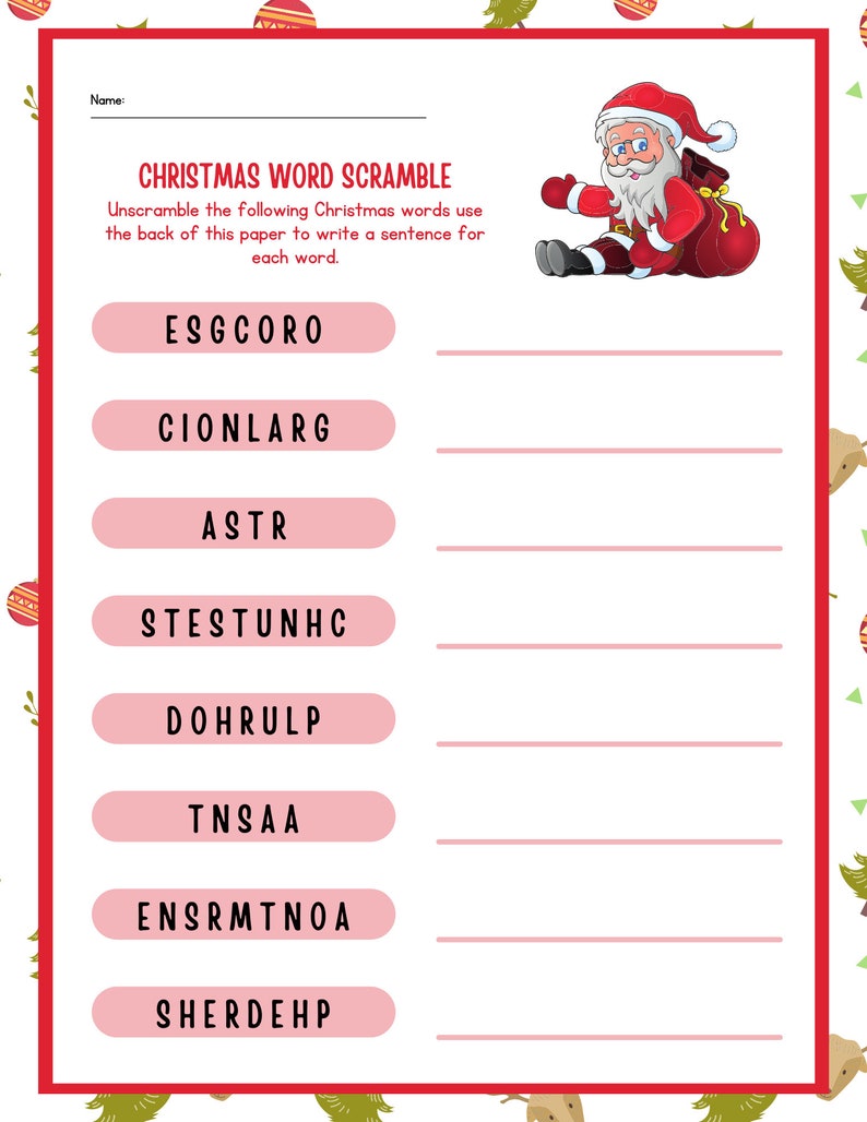 Kids Christmas Activity Pages, Word Search, Printable Kids Christmas ...