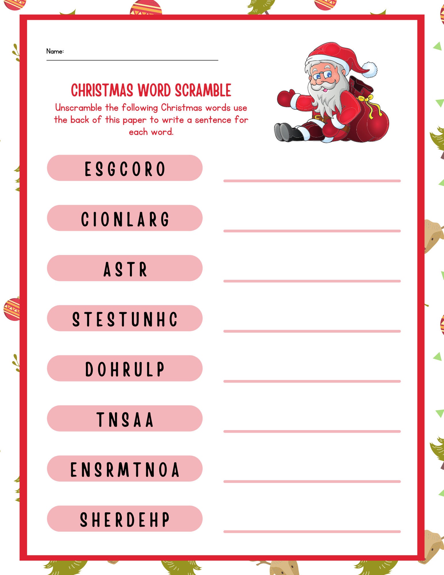 Kids Christmas Activity Pages, Word Search, Printable Kids Christmas ...