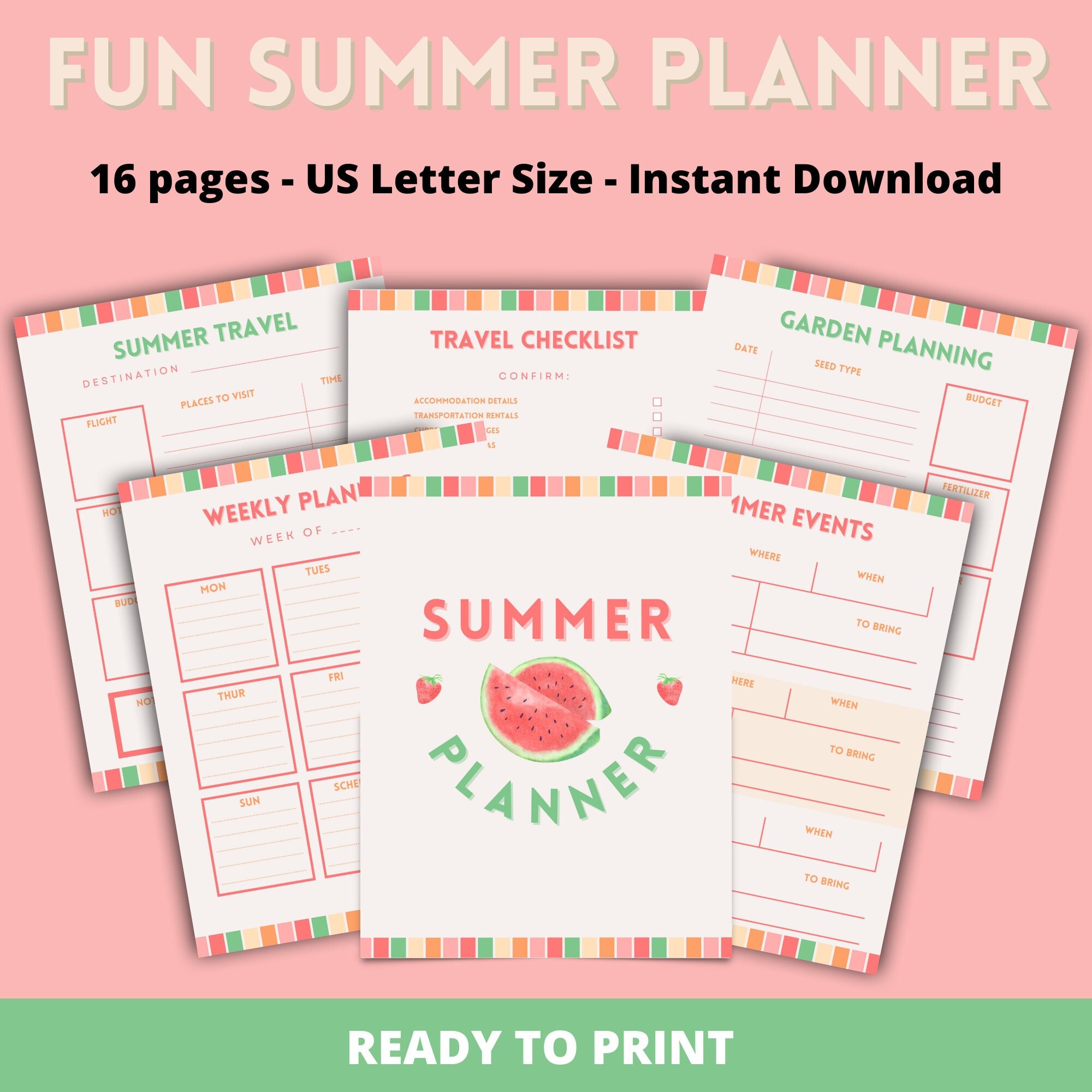 Summer Planner, Summer Calendar, Vacation Planner, Printable Summer ...