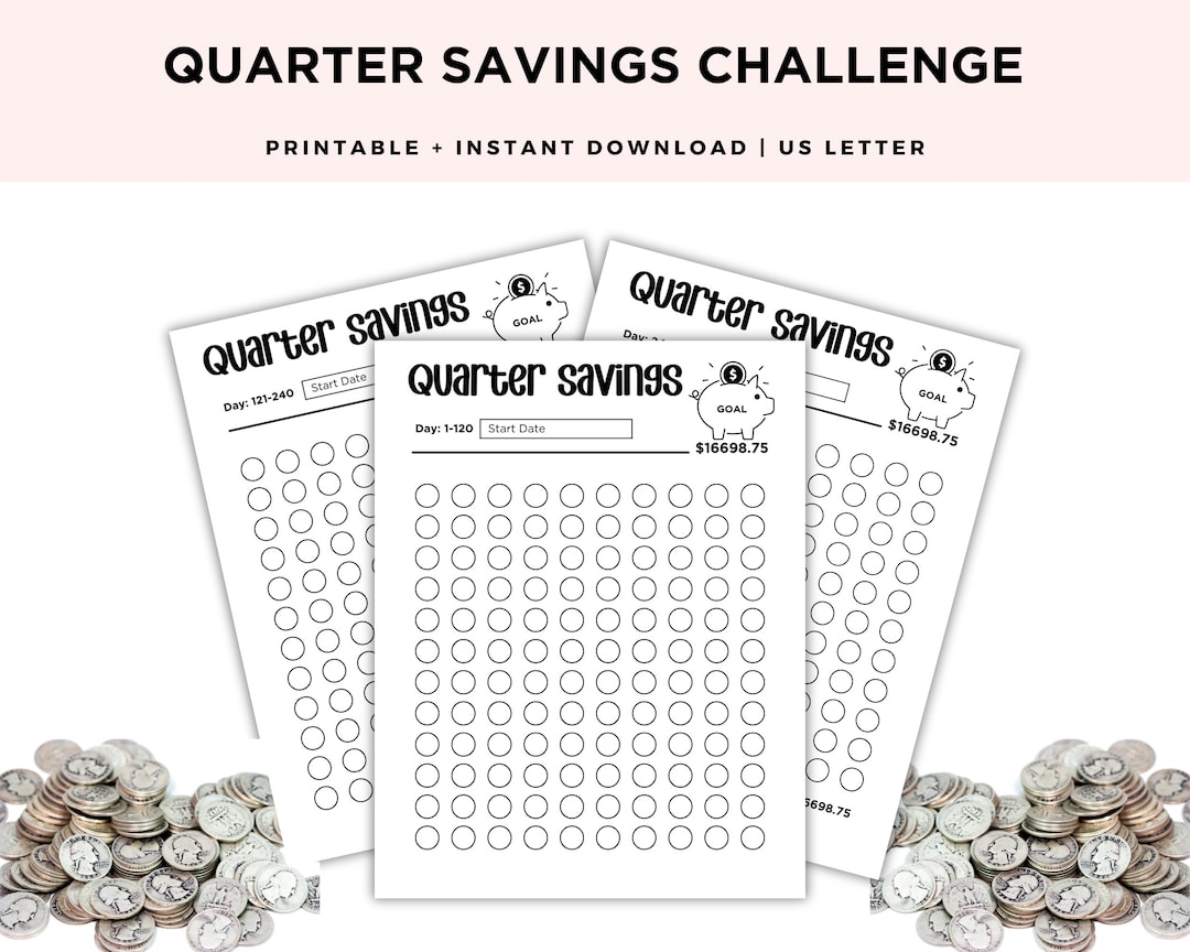 Quarter Savings Challenge, 365 Savings Tracker, Money Saving Challenge ...