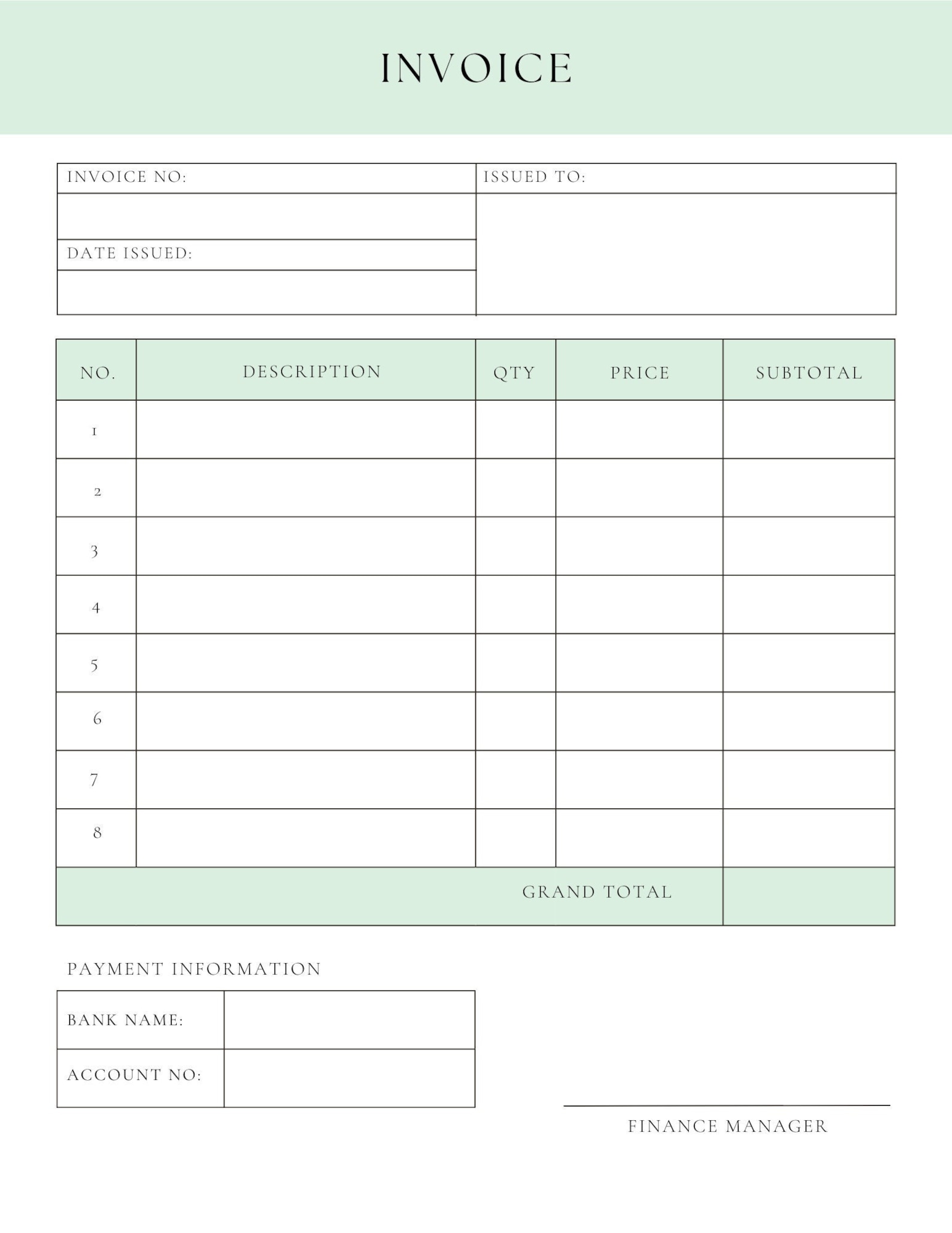 Editable Invoices, Printable Invoice Bundle, Green Invoice, Business ...