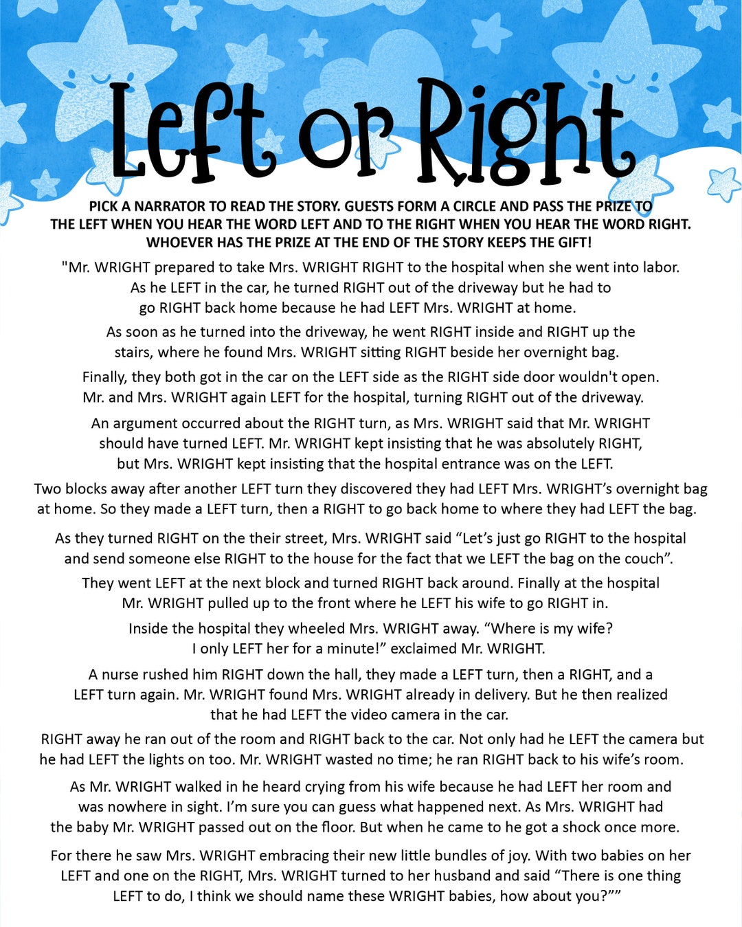 Left or Right Baby Shower Game, Baby Shower Game Printable, Baby Boy ...
