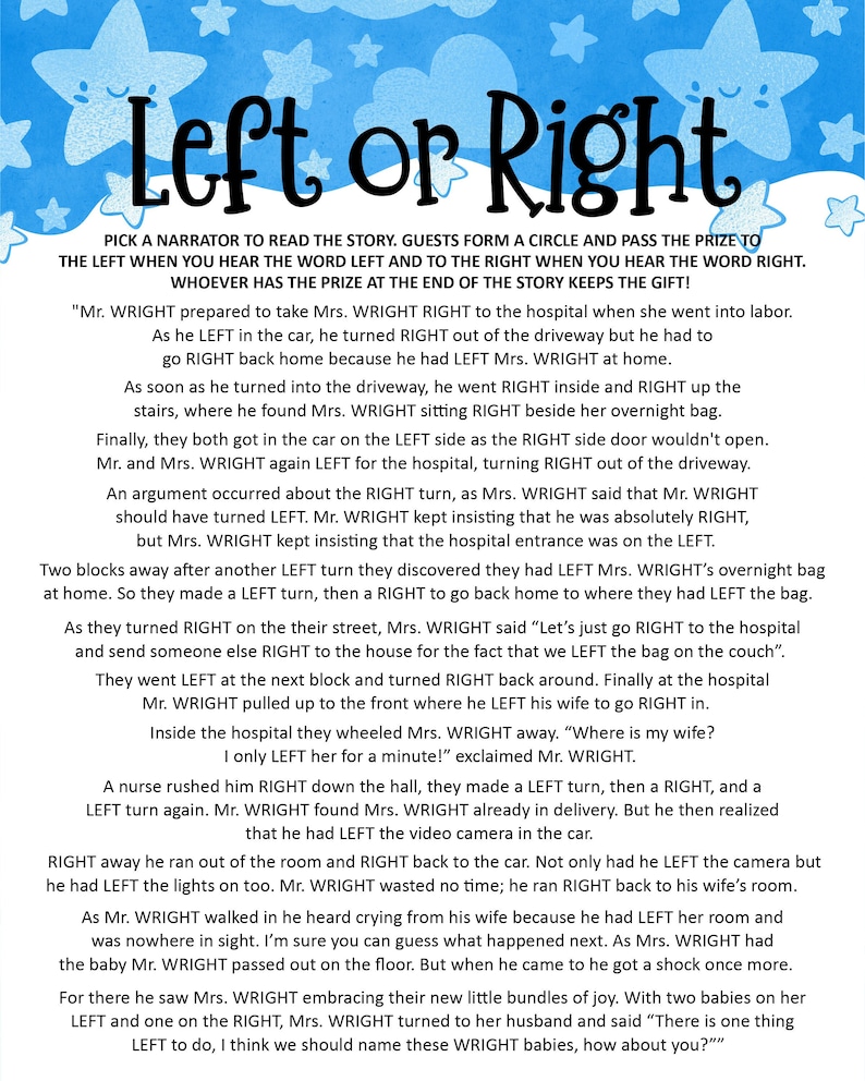 Left or Right Baby Shower Game, Baby Shower Game Printable, Baby Boy ...