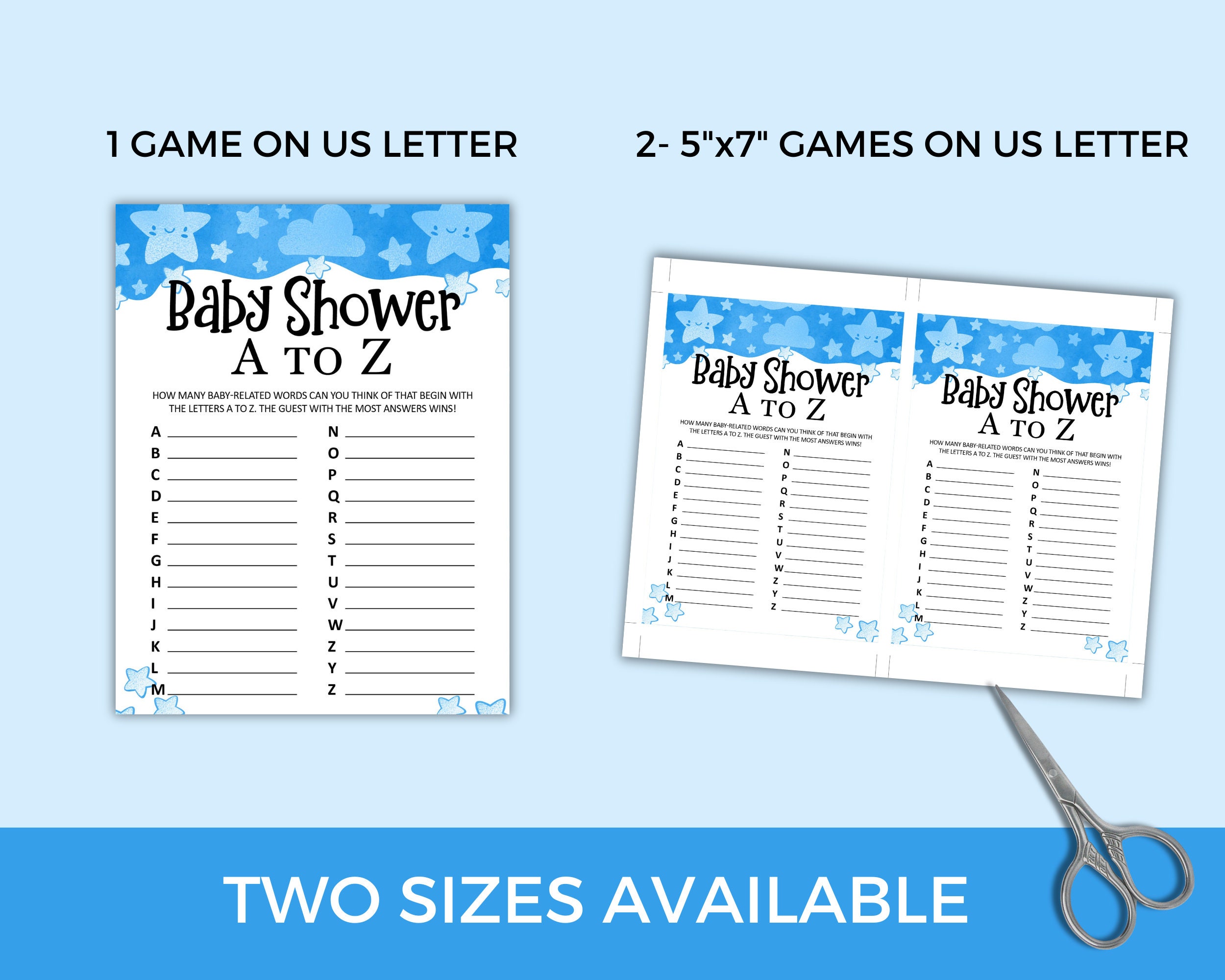 Baby Shower A Z Game, Baby Shower Game Printable, Baby Boy Shower Game ...