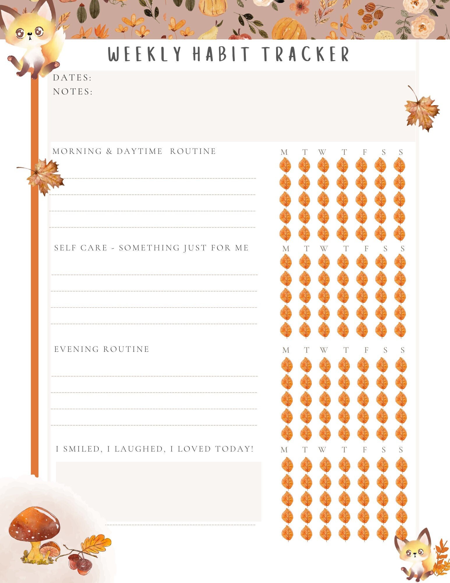 Fall Habit Tracker, Printable Habit Tracker, Thanksgiving Habit Tracker ...