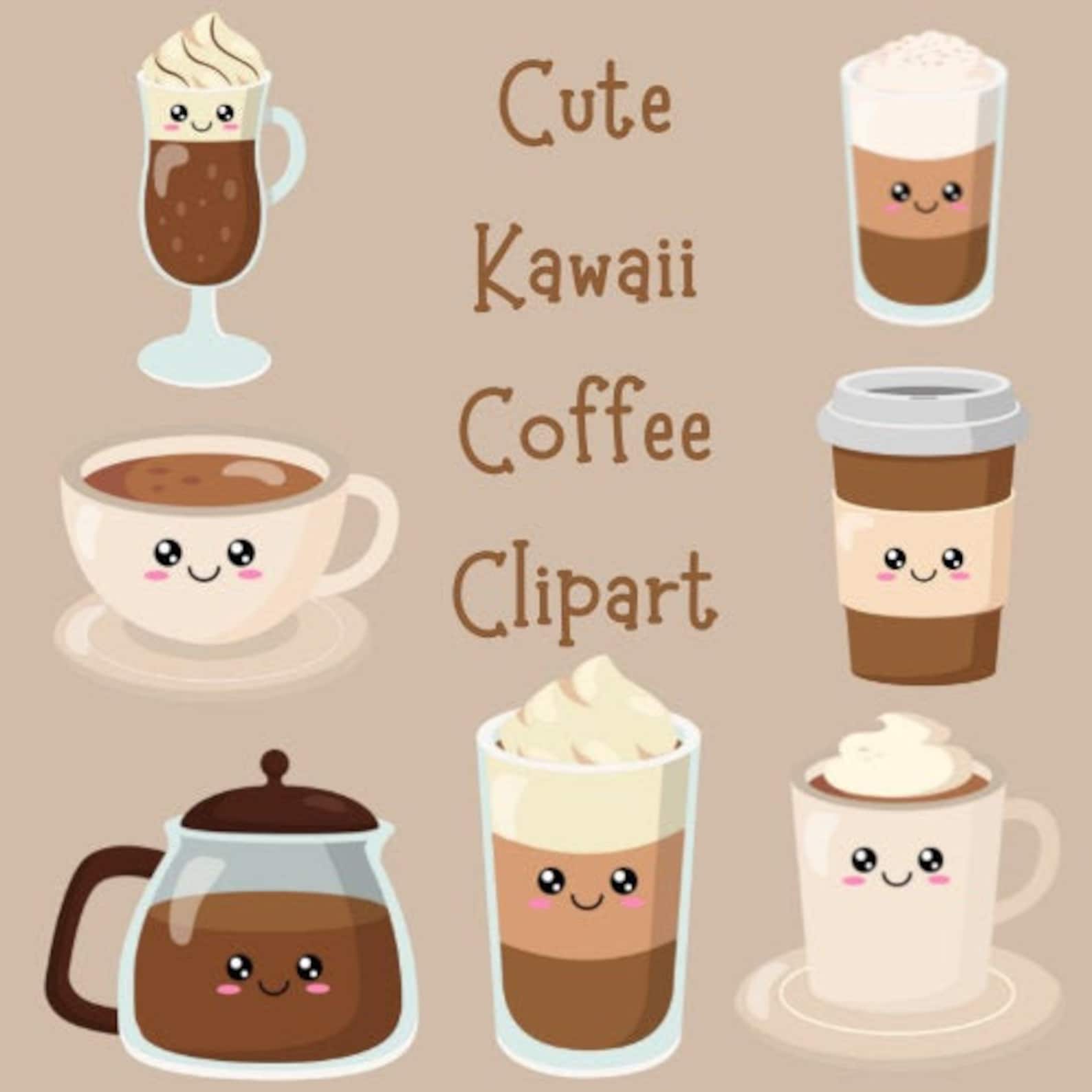 Kawaii Coffee Clipart, Kawaii Coffee PNG, Clipart Bundle, Cute Kawaii ...