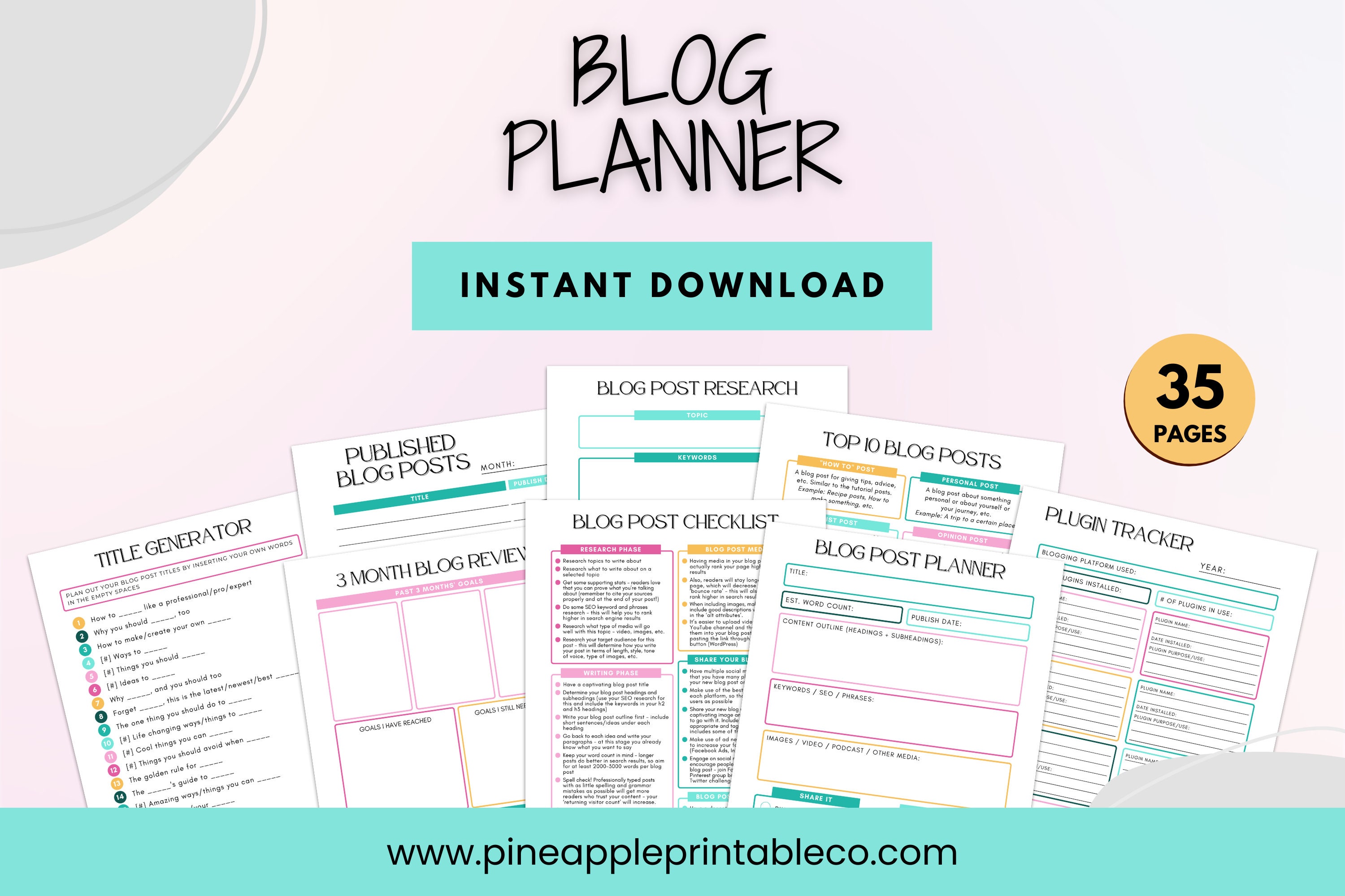 Blog Planner Blogging Planner Planner for Bloggers Blog Branding Kit ...