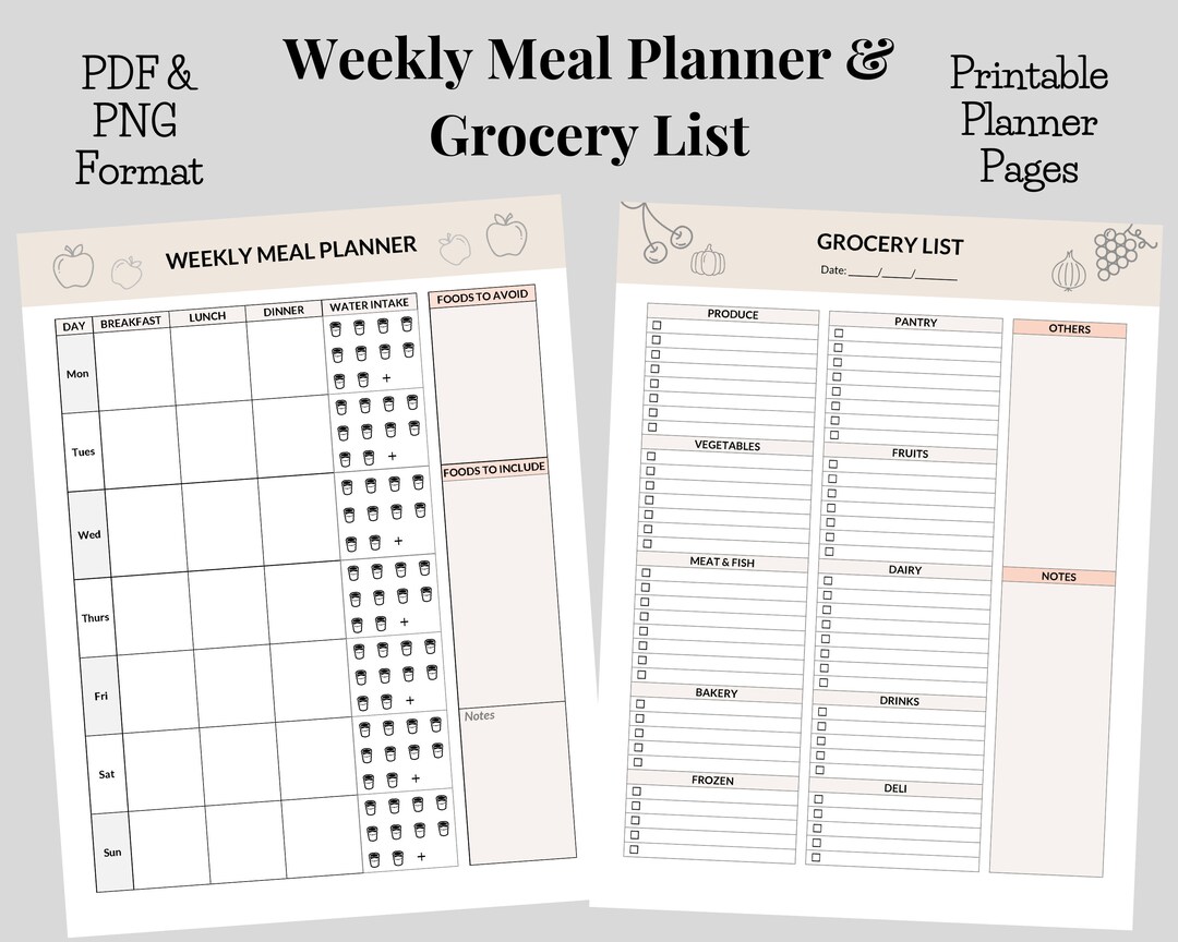 Weekly Meal Planner & Grocery List: Printable PDF - Etsy
