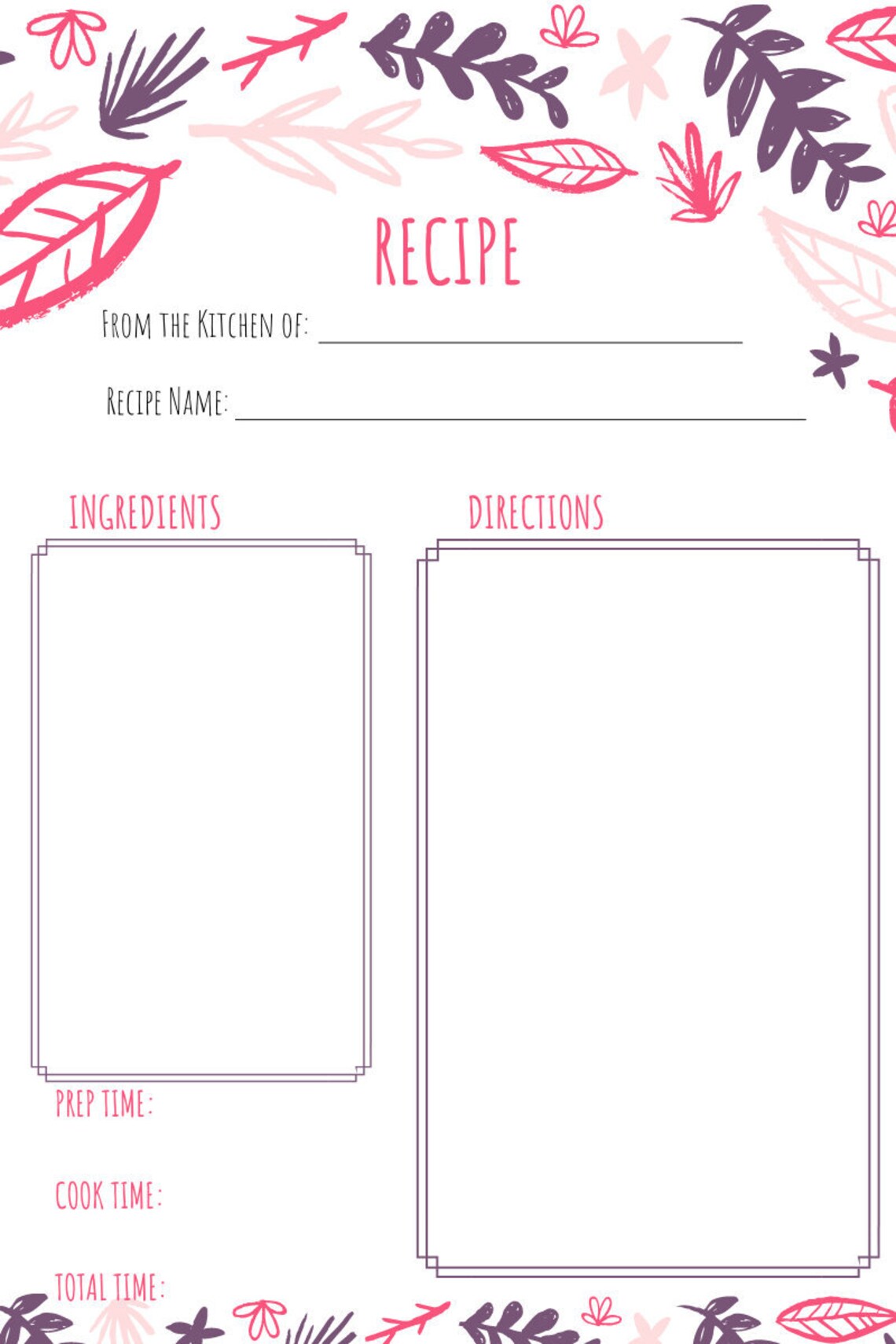 Recipe Card, Recipe Page, Printable Recipe Page, Printable Recipe Card ...