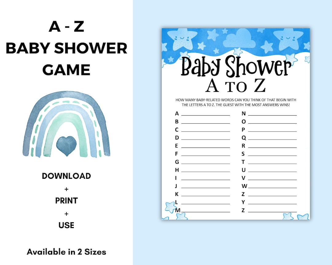 Baby Shower A Z Game, Baby Shower Game Printable, Baby Boy Shower Game ...