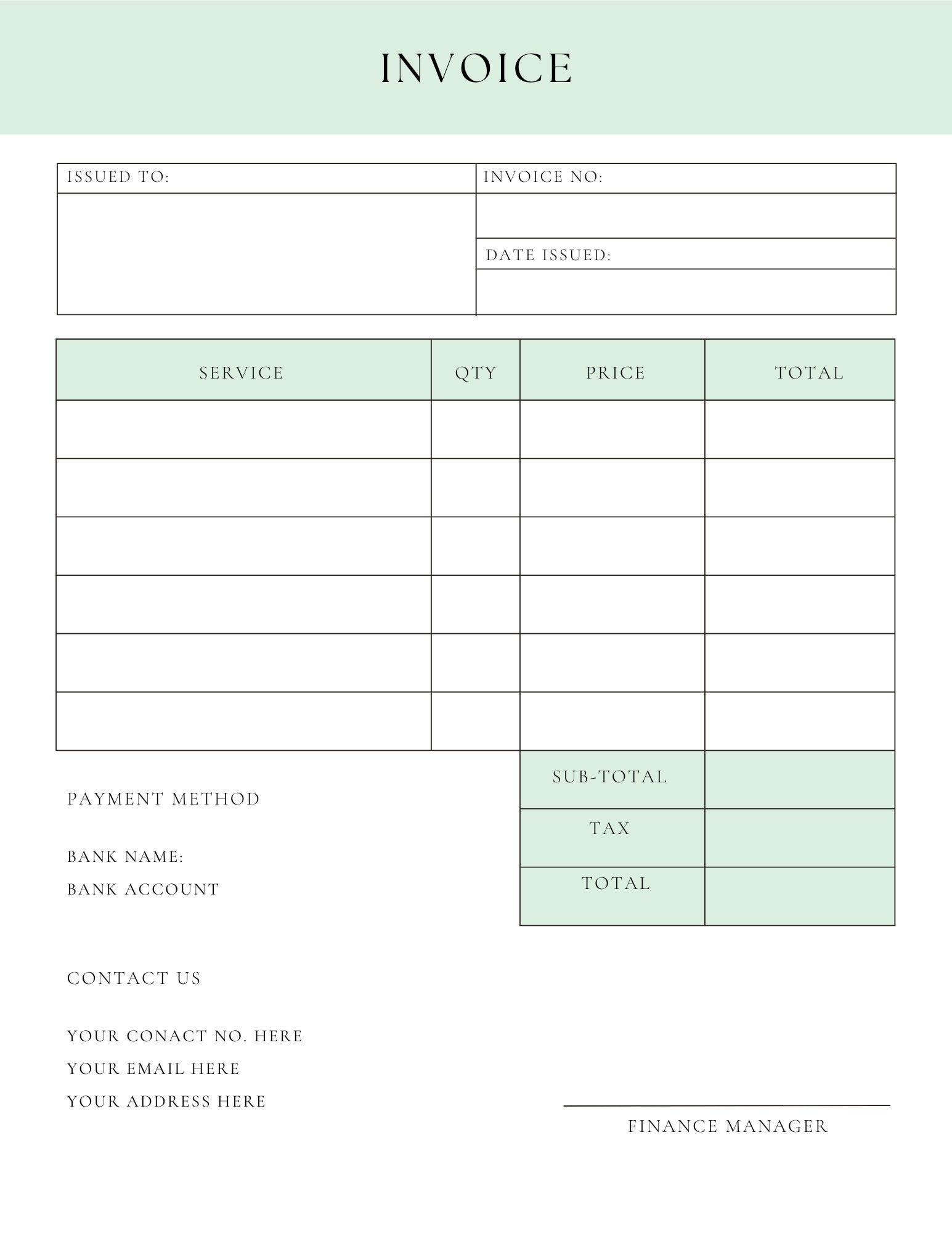 Editable Invoices, Printable Invoice Bundle, Green Invoice, Business ...