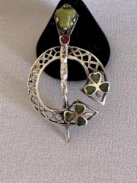 silver irish celtic brooch - Gem