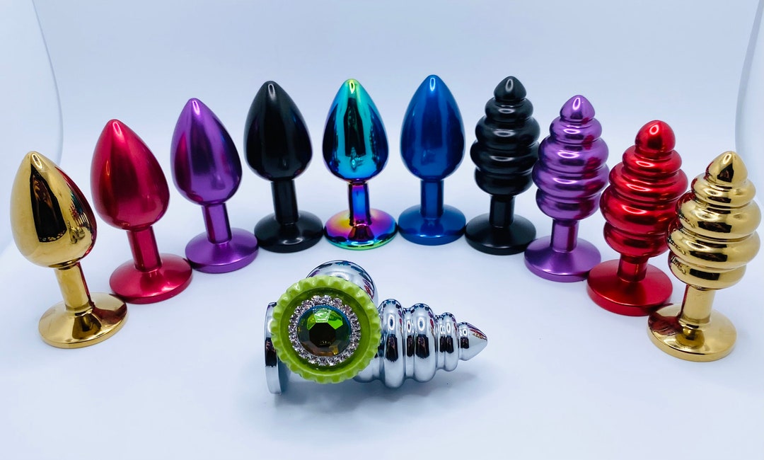 Multi Gemstone Bling Butt Plug Mature Custom Butt Plug Small or Medium Smooth or Ribbed Silver ...