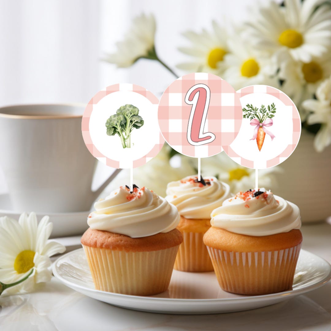 Farmers Market Birthday Cupcake Toppers, Vegetable Cupcake Toppers ...