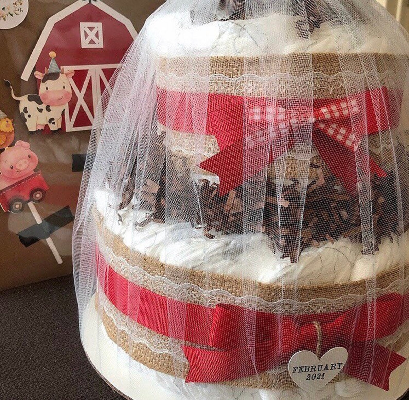 Barn Diaper Cake Farm Diaper Cake Red Barn Diaper Cake | Etsy