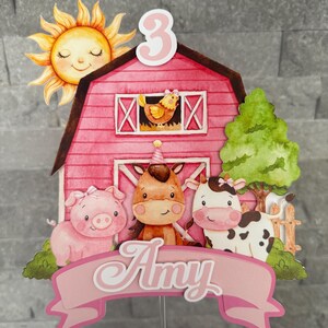 Farm Cake Topper, Pink Barn Birthday Cake Topper, First Birthday, Three ...