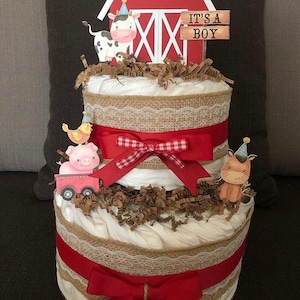 Barn Diaper Cake, Farm Diaper Cake, Red Barn Diaper Cake, Personalized ...