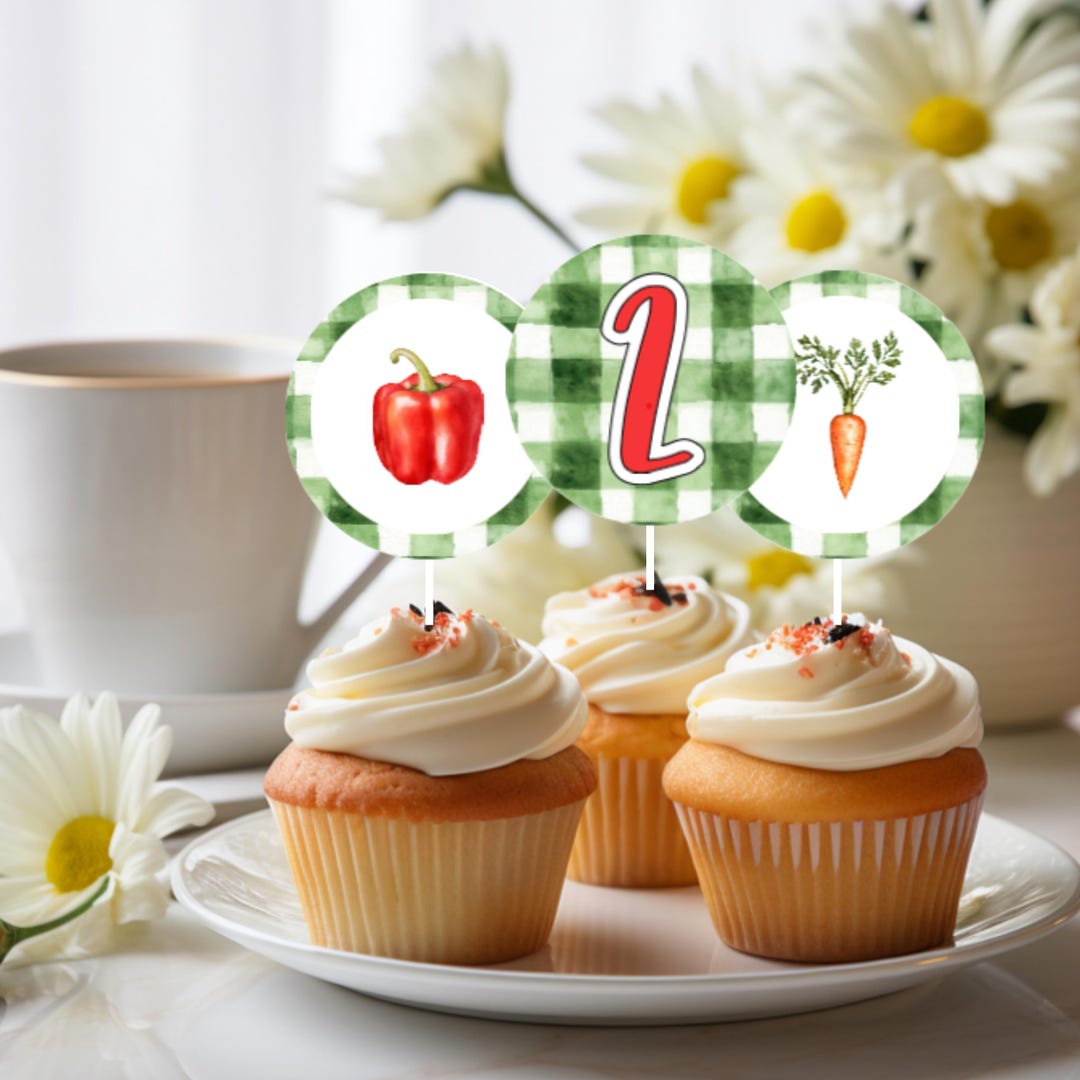 Farmers Market Cupcake Toppers: Garden, Vegetable Birthday (set of 12 ...