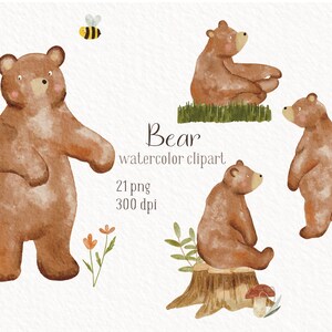 Bear Watercolor Clipart, Woodland Animals Nursery Png, Cute Bear ...