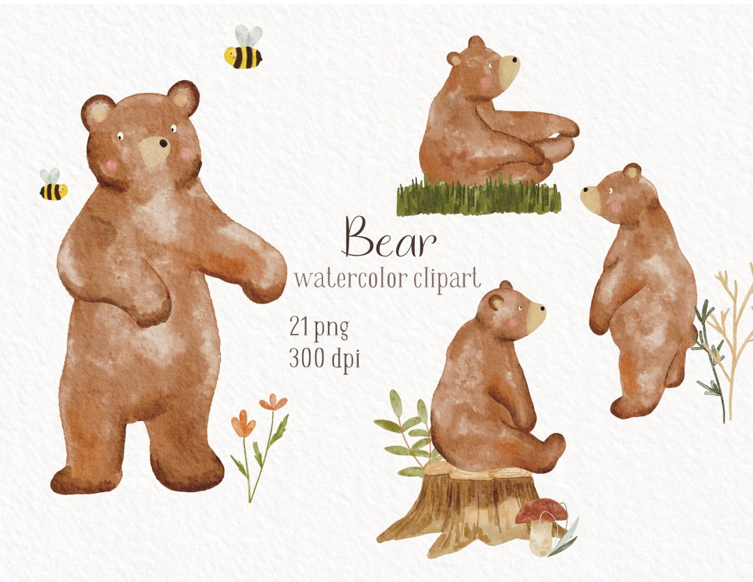 Bear Watercolor Clipart, Woodland Animals Nursery Png, Cute Bear ...