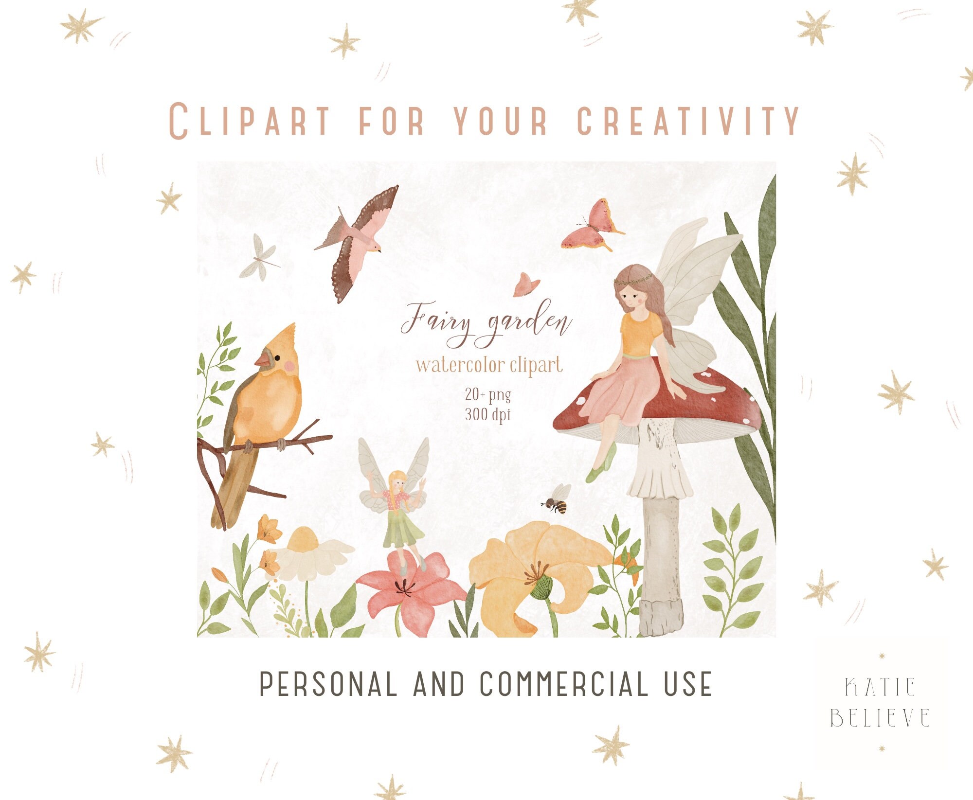 Fairy Garden Watercolor Clipart, Fairytale Flowers Png, Spring Summer ...